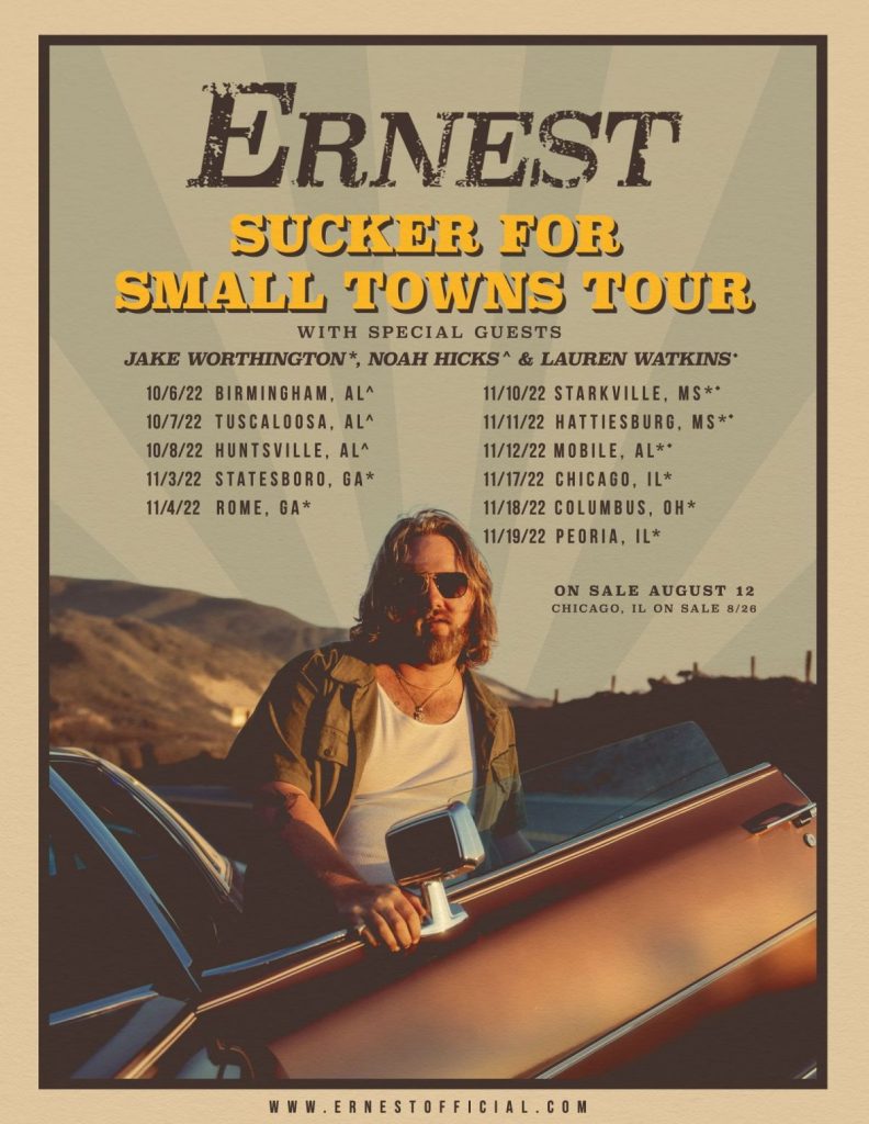 ERNEST ANNOUNCES FIRST EVER HEADLINING SUCKER FOR SMALL TOWNS TOUR ERNEST